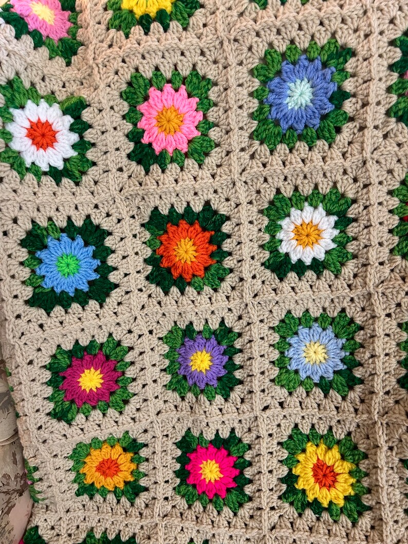 Hillside Flowers Granny Square Afghan - Etsy