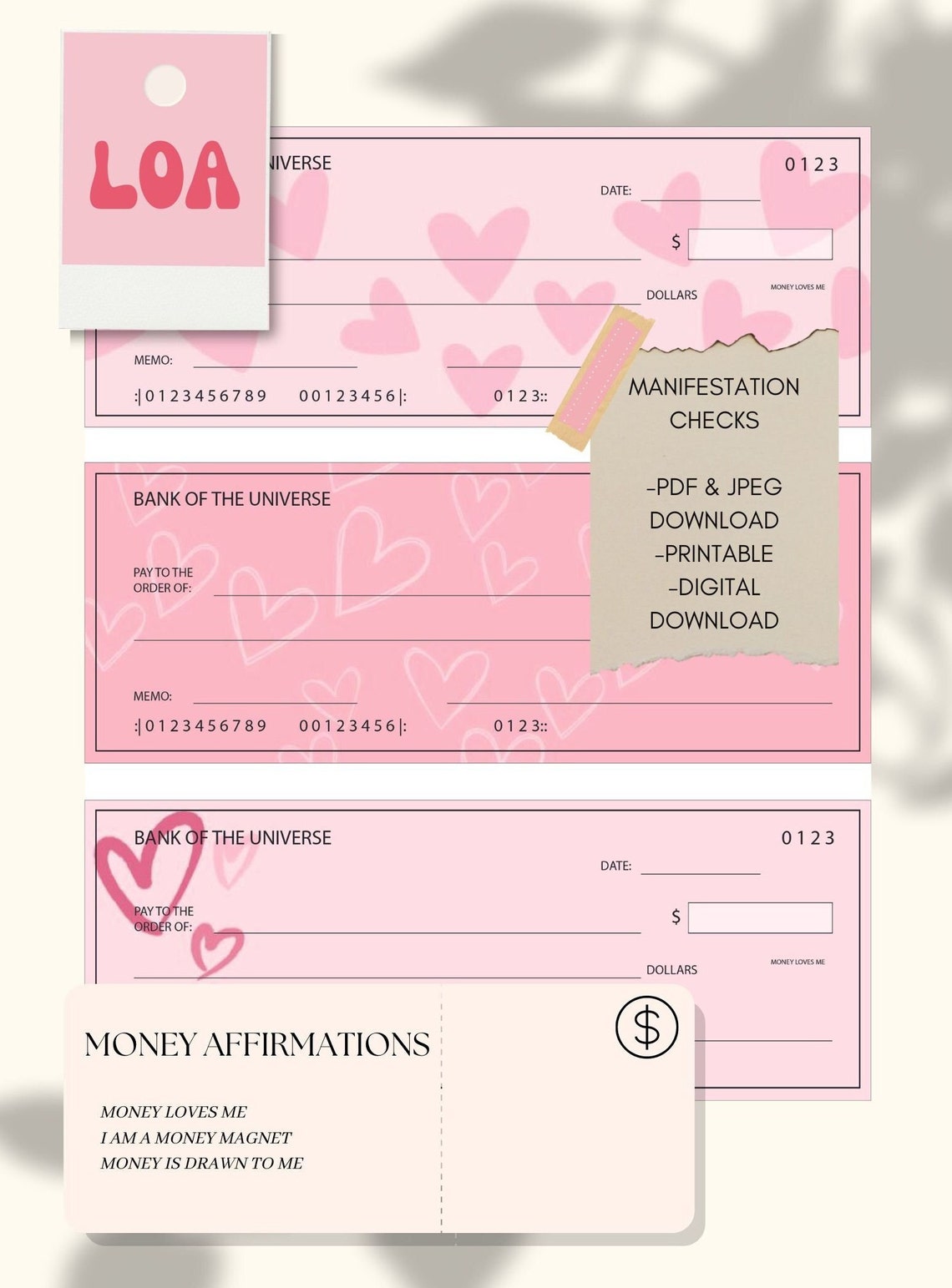 LOA- Printable Blank Checks (hearts Edition) Money Loves Me - Etsy
