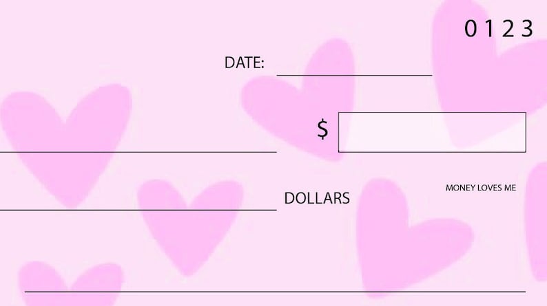 LOA- Printable Blank Checks (hearts Edition) Money Loves Me - Etsy