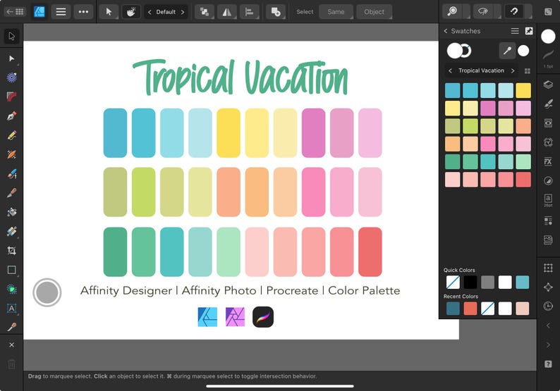 Affinity Designer Color Palette Bundle | Tropical Vacation | Color ...