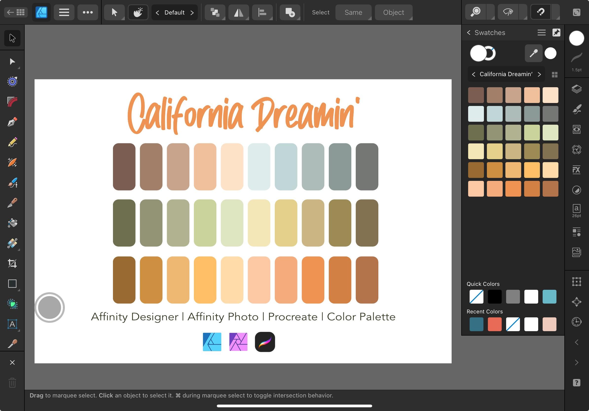Affinity Designer Color Palette Bundle | California Dreamin' | Color ...