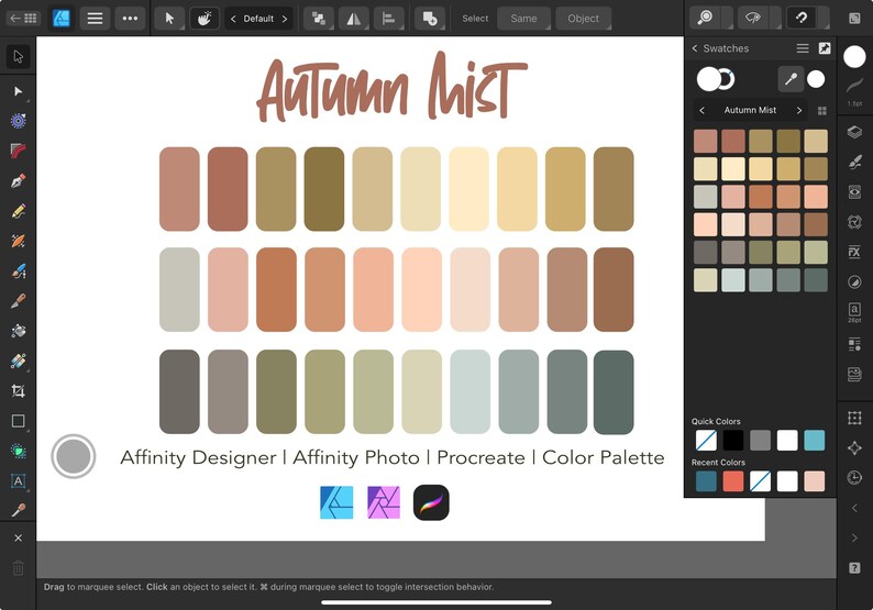 Affinity Designer Color Palette Bundle | Autumn Mist | Color Swatches ...