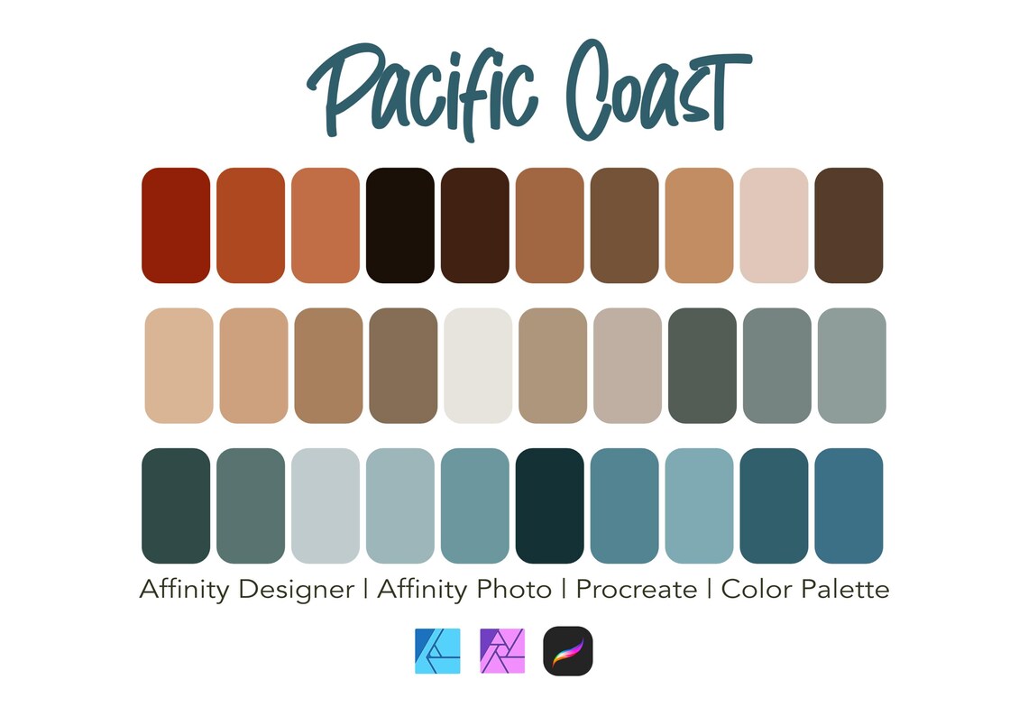 Pacific Coast Color Palette: 30 Swatches for Affinity & Procreate ...