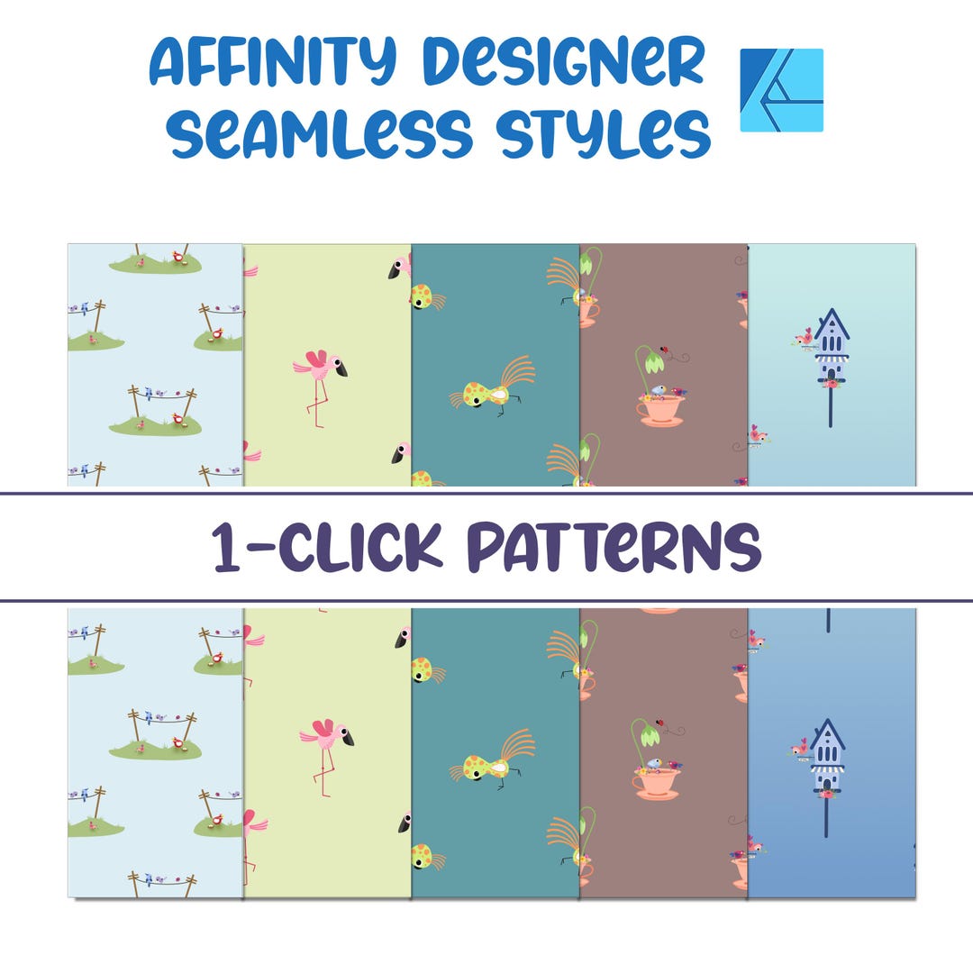 Affinity Designer 1-click Seamless Pattern Set | Funny Birds Vol 3 | 5 ...