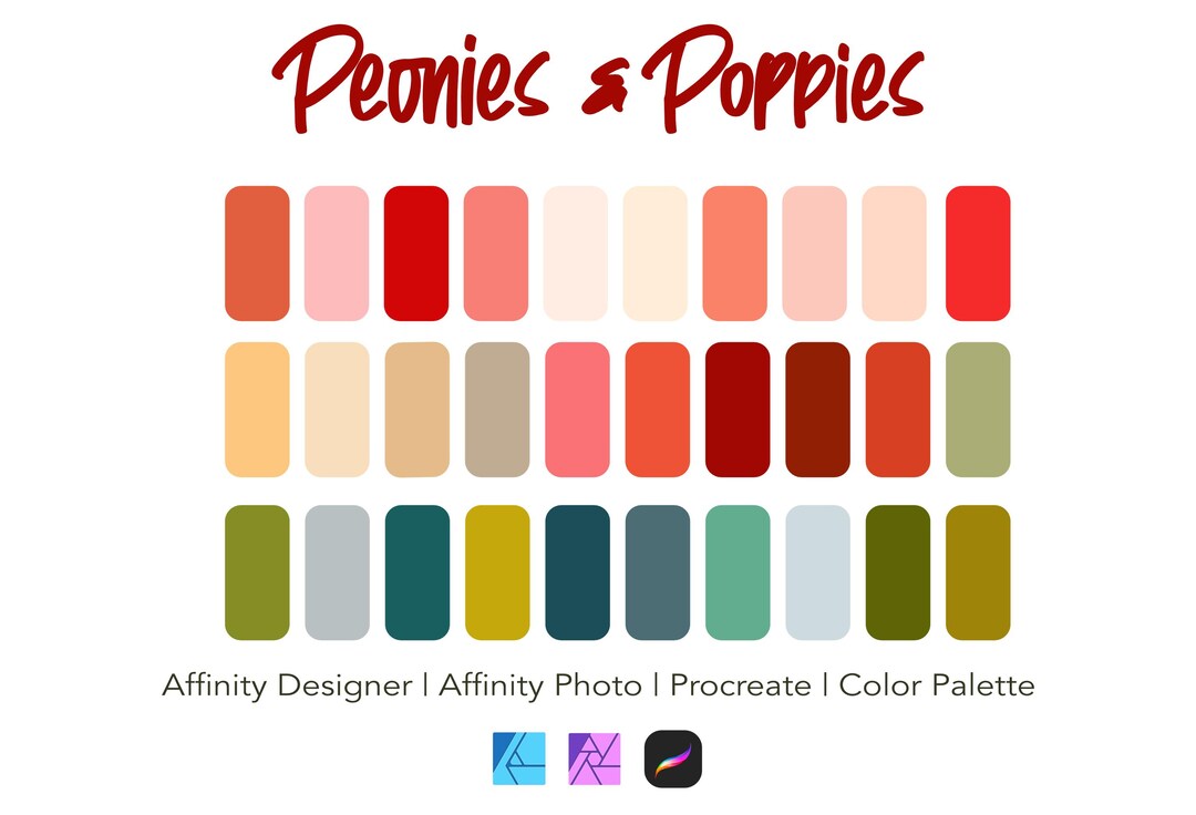 Affinity Designer Color Palette Bundle | Peonies & Poppies | Color ...