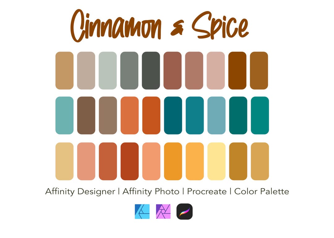 Cinnamon Spice Color Palette: 30 Colors for Procreate, Affinity ...