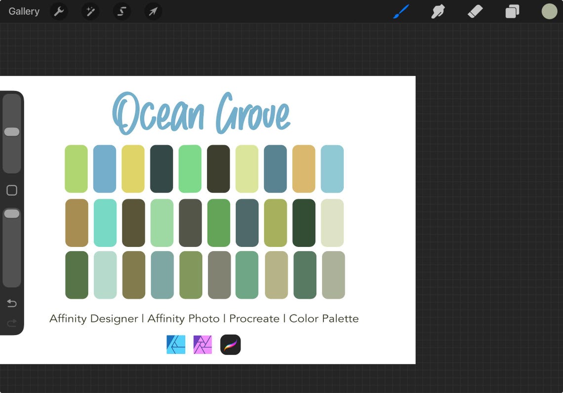 Ocean Grove Color Palette: 30 Swatches for Procreate, Affinity (digital ...