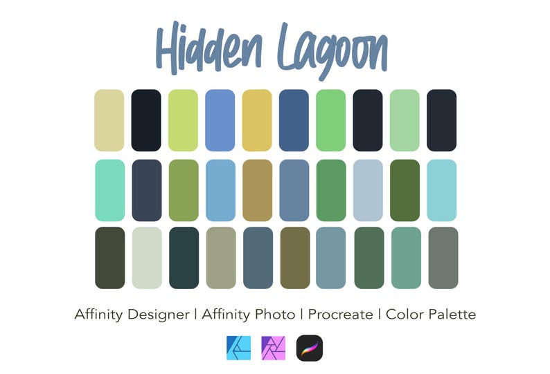 Hidden Lagoon Color Palette: 30 Swatches for Procreate, Affinity ...