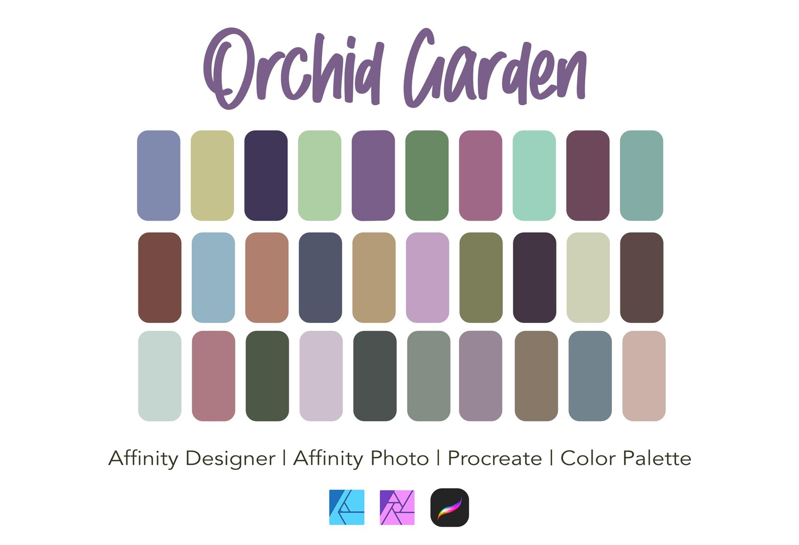 Orchid Garden Color Palette: 30 Swatches for Procreate, Affinity ...