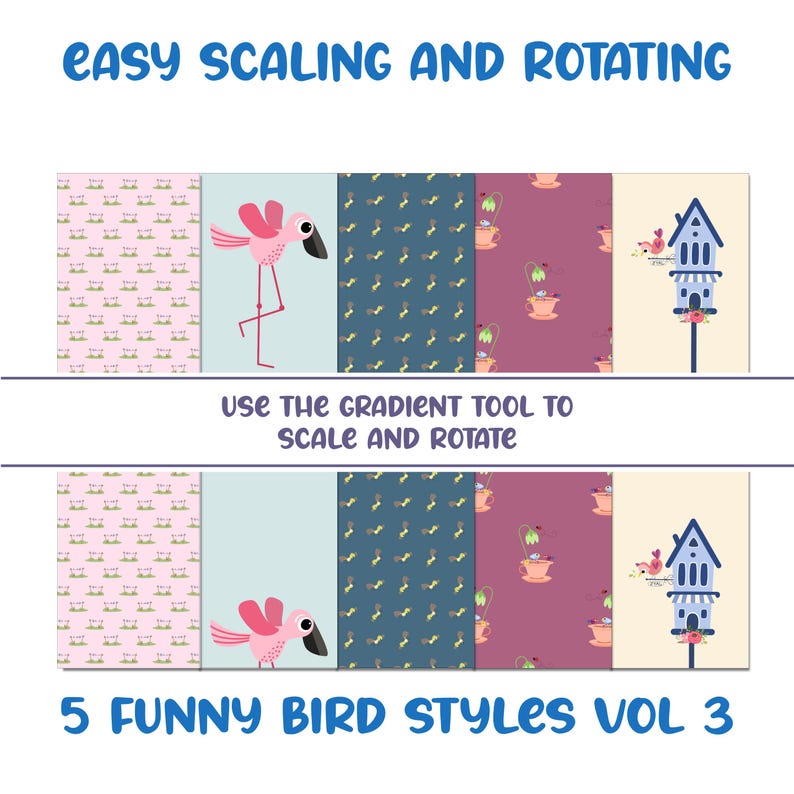 Affinity Designer 1-click Seamless Pattern Set | Funny Birds Vol 3 | 5 ...