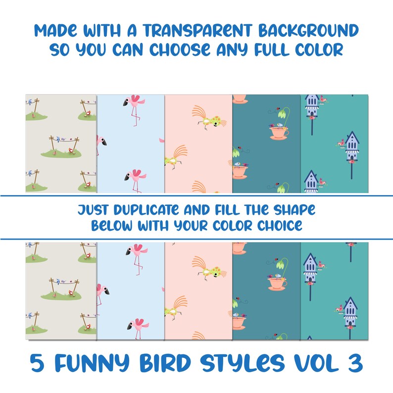 Affinity Designer 1-click Seamless Pattern Set | Funny Birds Vol 3 | 5 ...