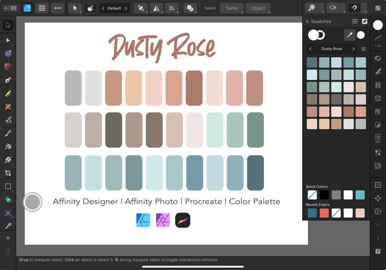 Dusty Rose Color Palette: 30 Swatches for Procreate, Affinity (digital ...