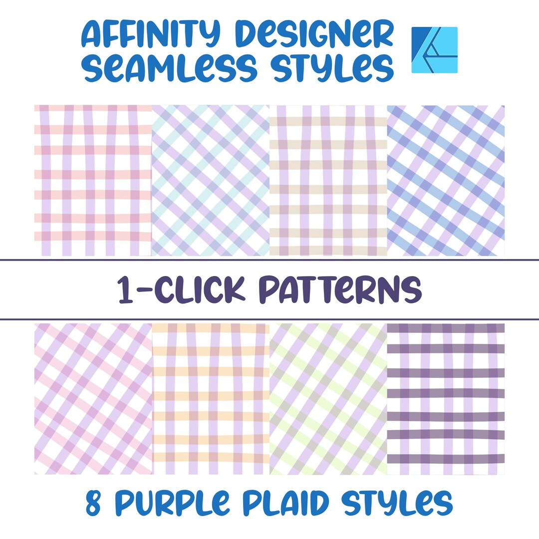 Affinity Designer 1-click Seamless Pattern Set | Purple Plaids | 8 ...