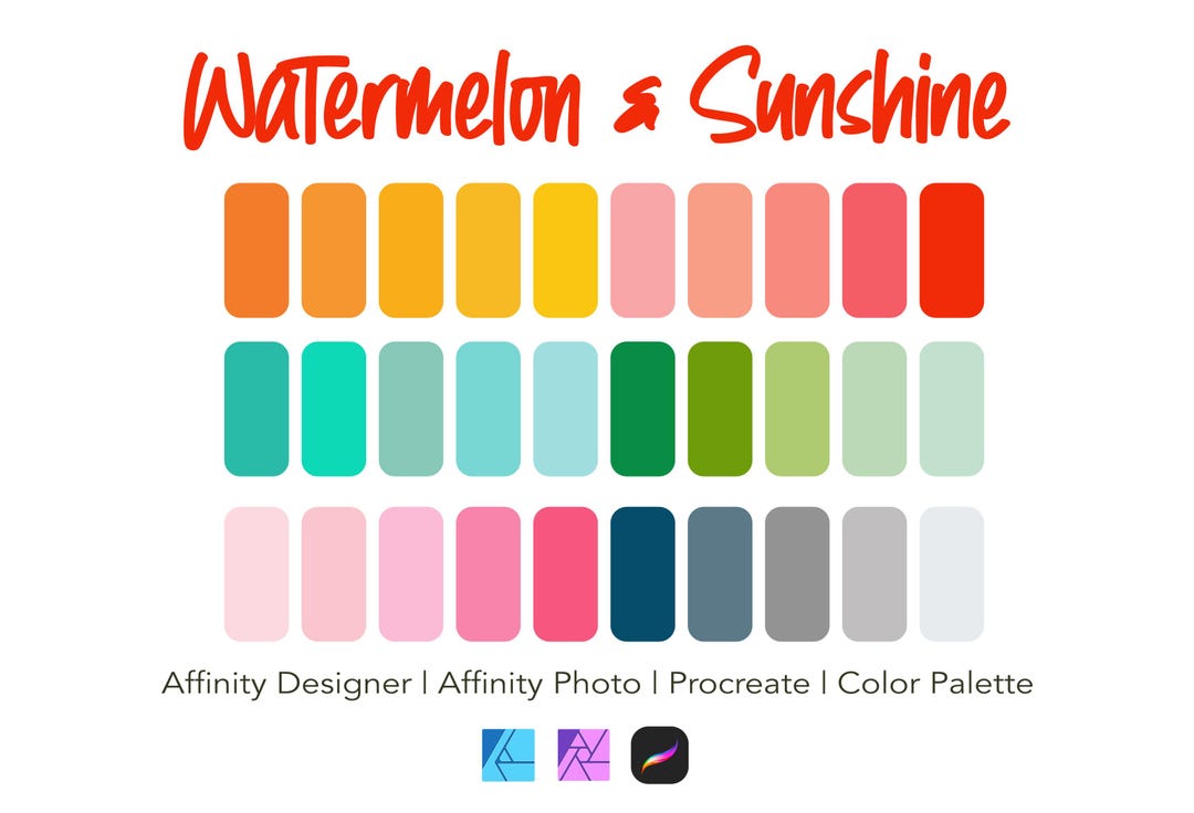 Watermelon Sunshine Color Palette Bundle: 30 Colors for Procreate ...