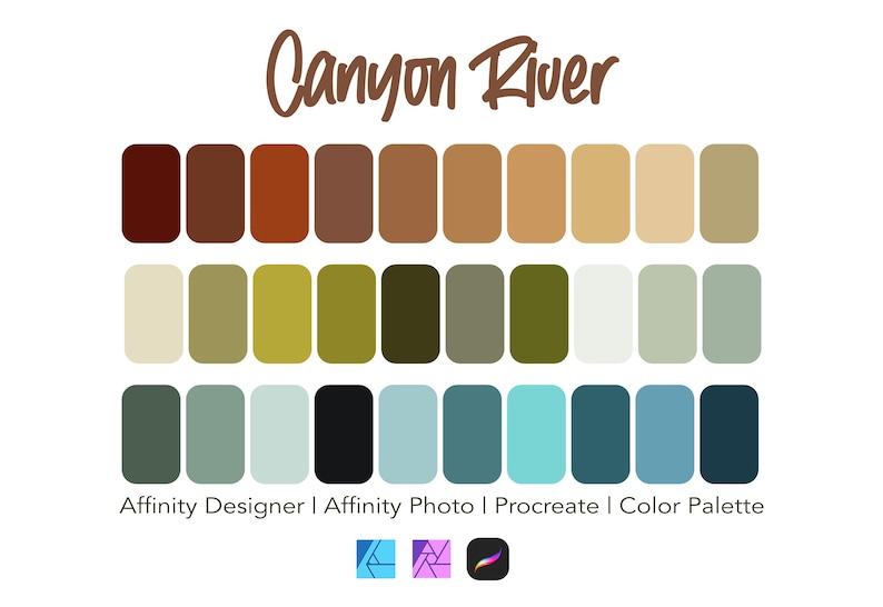 Canyon River Color Palette: 30 Colors for Procreate, Affinity (digital ...