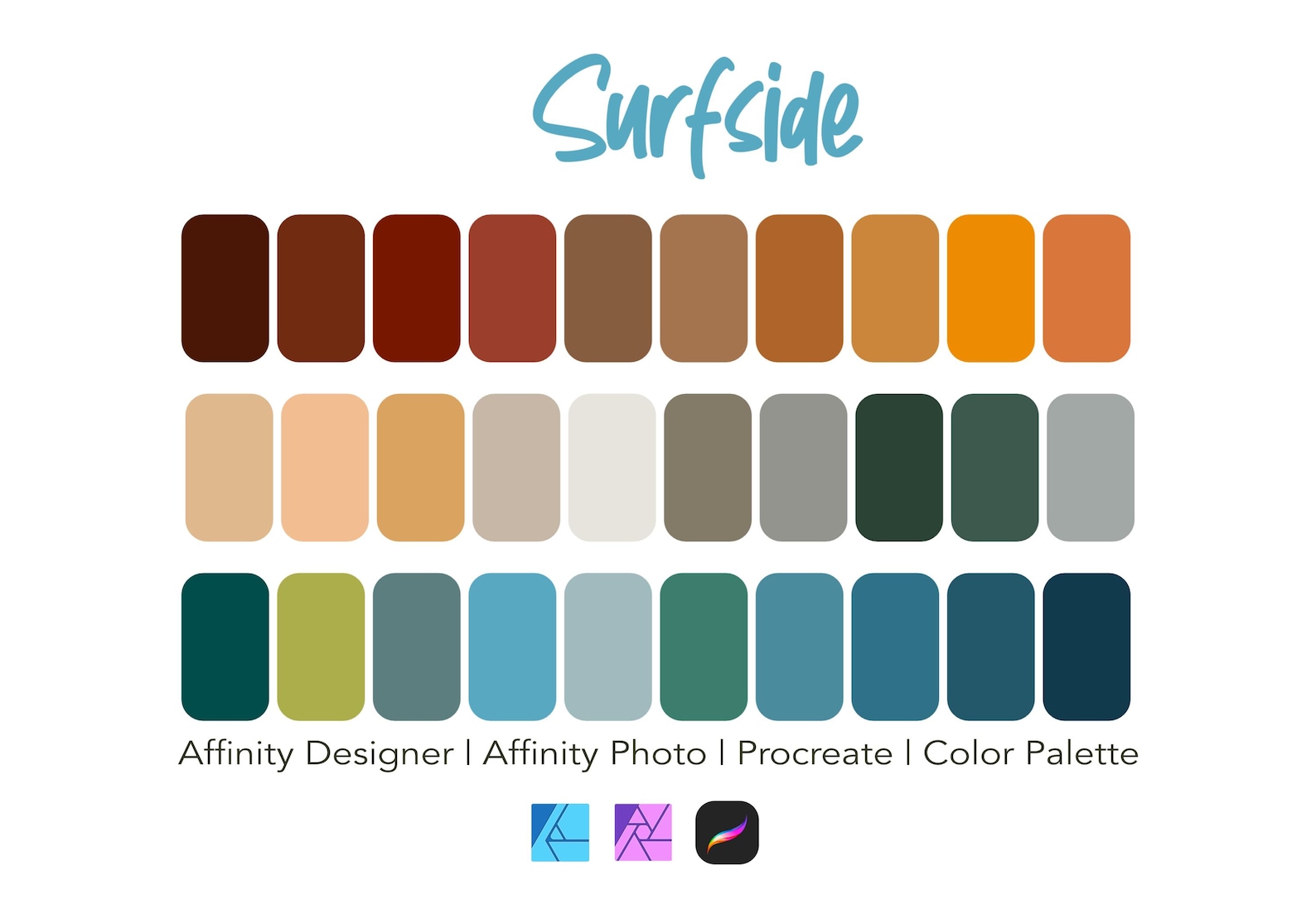 Affinity Designer Color Palette Bundle | Surfside | Color Swatches ...