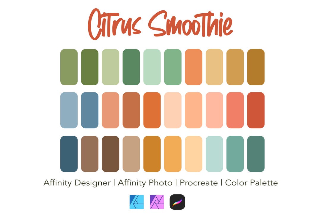 Citrus Smoothie Color Palette: 30 Colors for Procreate, Affinity ...