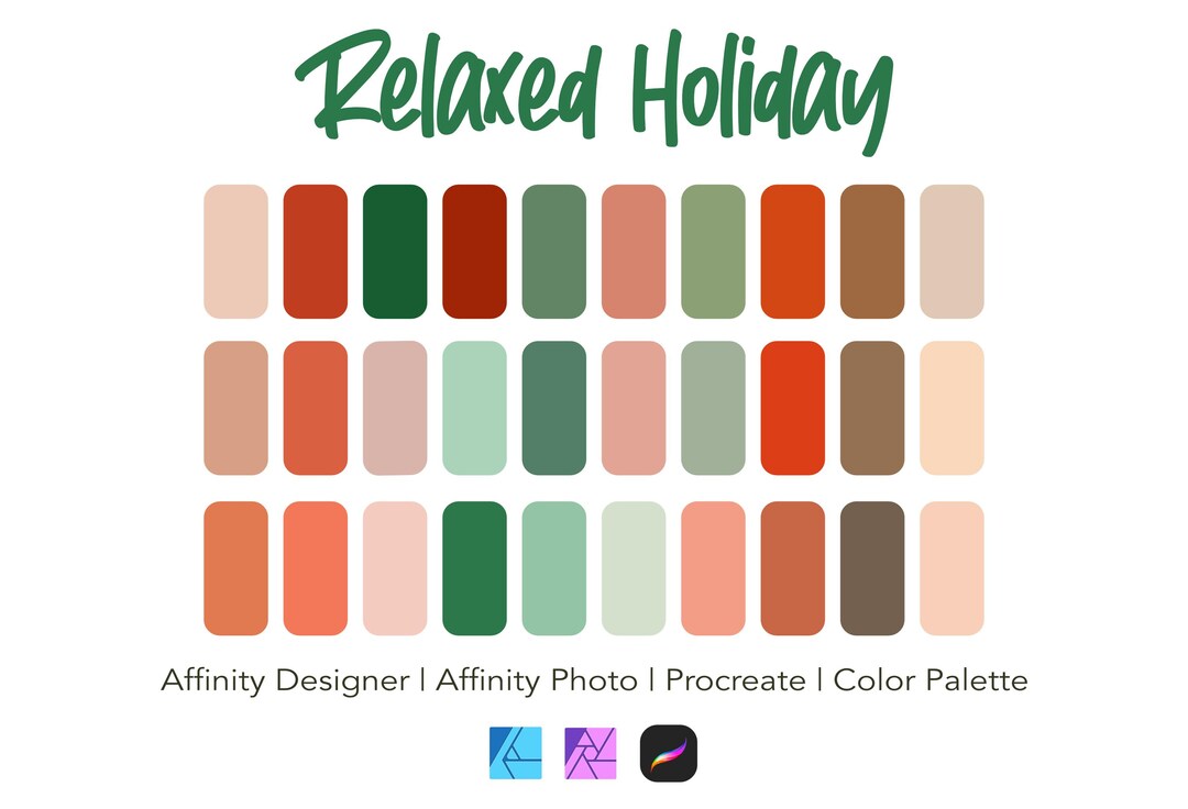 Relaxed Holiday Color Palette: 30 Colors for Procreate, Affinity ...