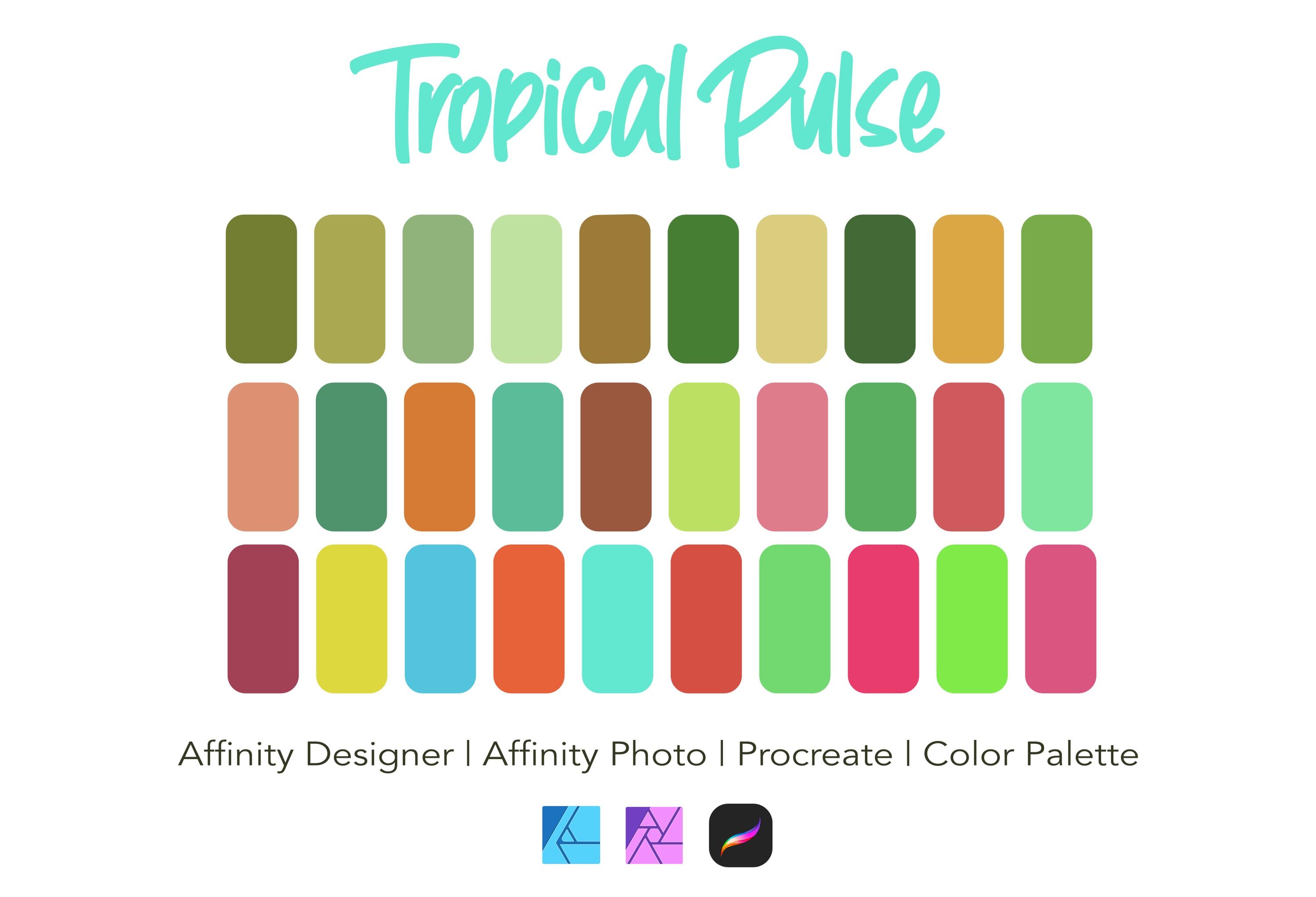 Tropical Pulse Color Palette Bundle: 30 Colors for Procreate, Affinity ...