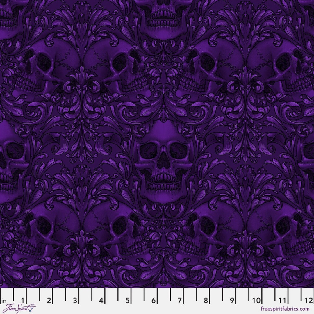 Mystic Moonlight Skull Damask by Rachel Hauer for Free Spirit Quilting ...
