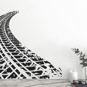 Tire Tracks Wall Decal Decor Tire Marks Vinyl Sticker Art Bedroom Funny ...