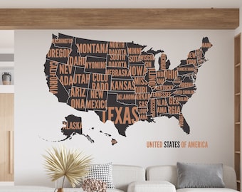 US Map Wall Decal United States of America Sticker Peel and Stick Kids ...