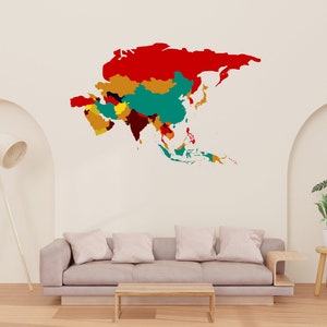 Asia Map Wall Art Vinyl Sticker, Asia Continent Wall Vinyl Decal, Asia ...