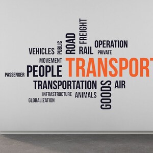 Transport Word Cloud Wall Art, Transportation Passenger Travel Agency ...