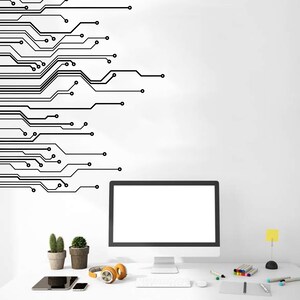 Circuit Board Wall Decal, Technology Vinyl Wall Art Decals, Gamer Room ...