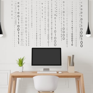 Binary Code Wall Decal, Technology Vinyl Wall Art Decals, Gamer Room ...