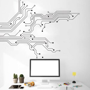 Circuit Board Wall Decal, Technology Vinyl Wall Art Decals, Gamer Room ...
