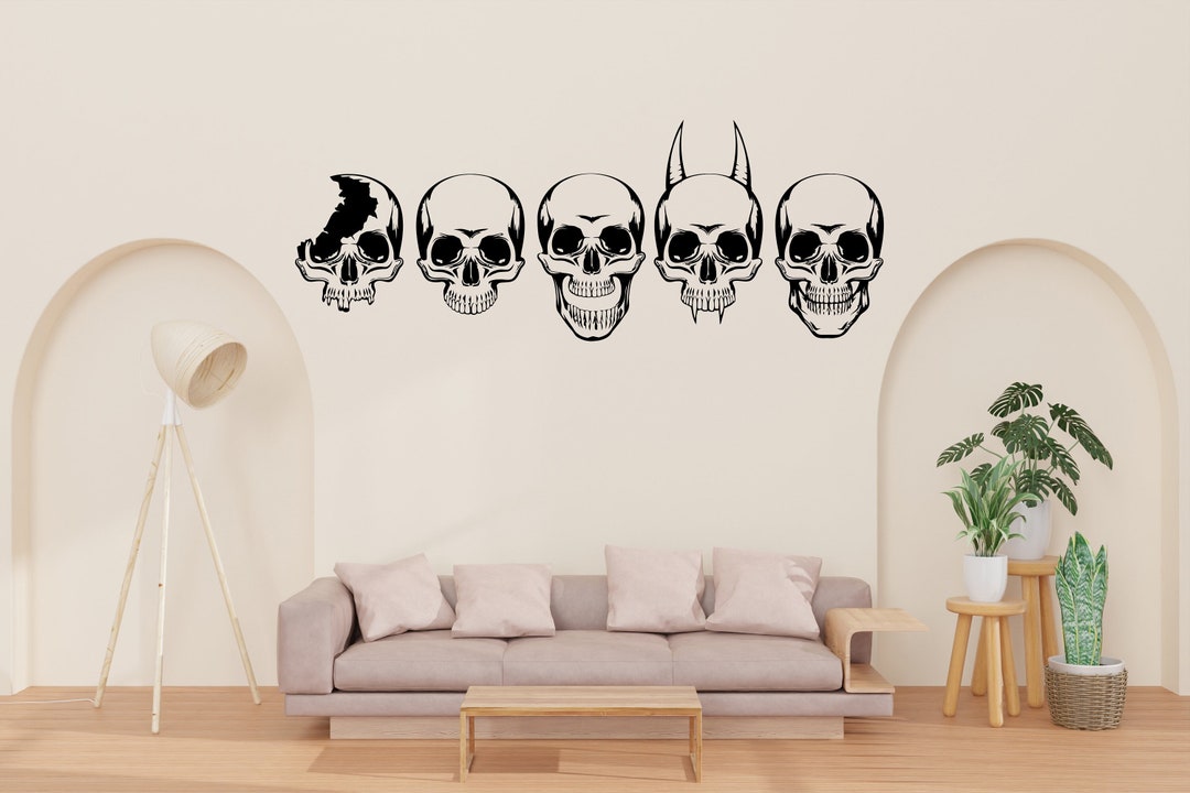Skull Wall Decal Skull Wall Art Skeleton Wall Stickers Halloween Decor ...