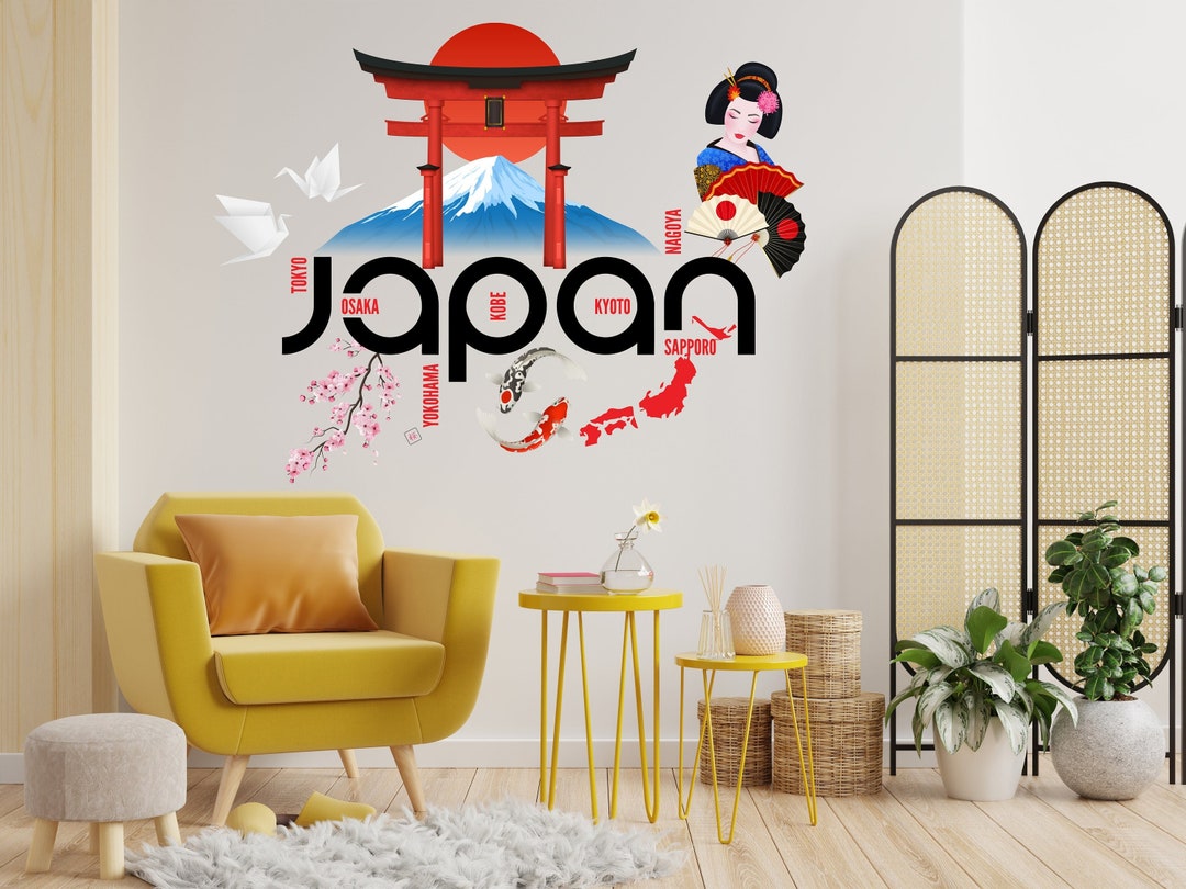 Japan Wall Art Decor, Japanese Style Art Geisha Tokyo Japan Map Tree ...