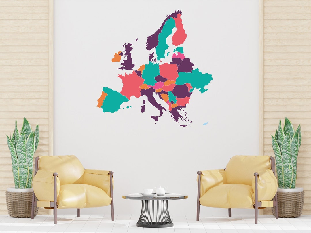 Europe Map Wall Art Vinyl Sticker, Europe Continent Wall Vinyl Decal ...