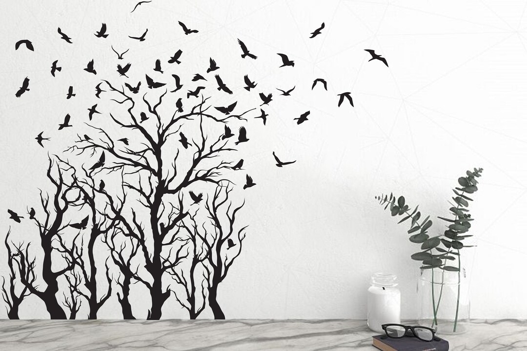 Tree and Flying Birds Wall Art Decor Tree With Birds Wall Decal ...