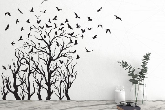 Tree and Flying Birds Wall Art Decor Tree With Birds Wall - Etsy