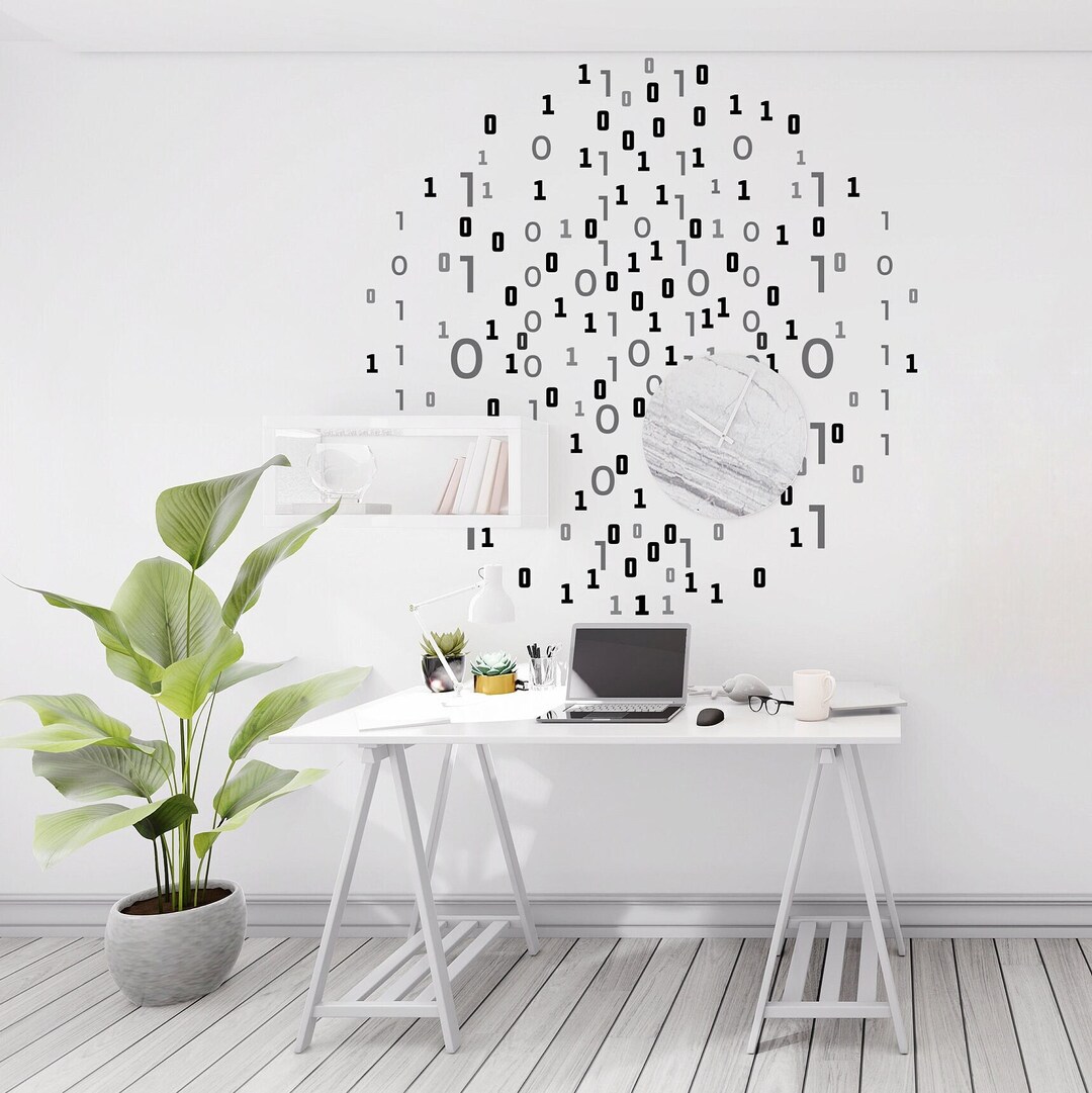 Binary Code Wall Decal, Technology Vinyl Wall Art Decals, Gamer Room ...