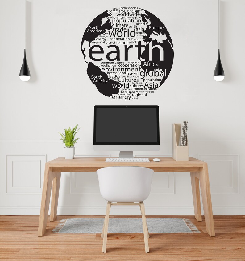 Earth World Map Word Cloud Wall Art Decal Globe Planet Wall - Etsy