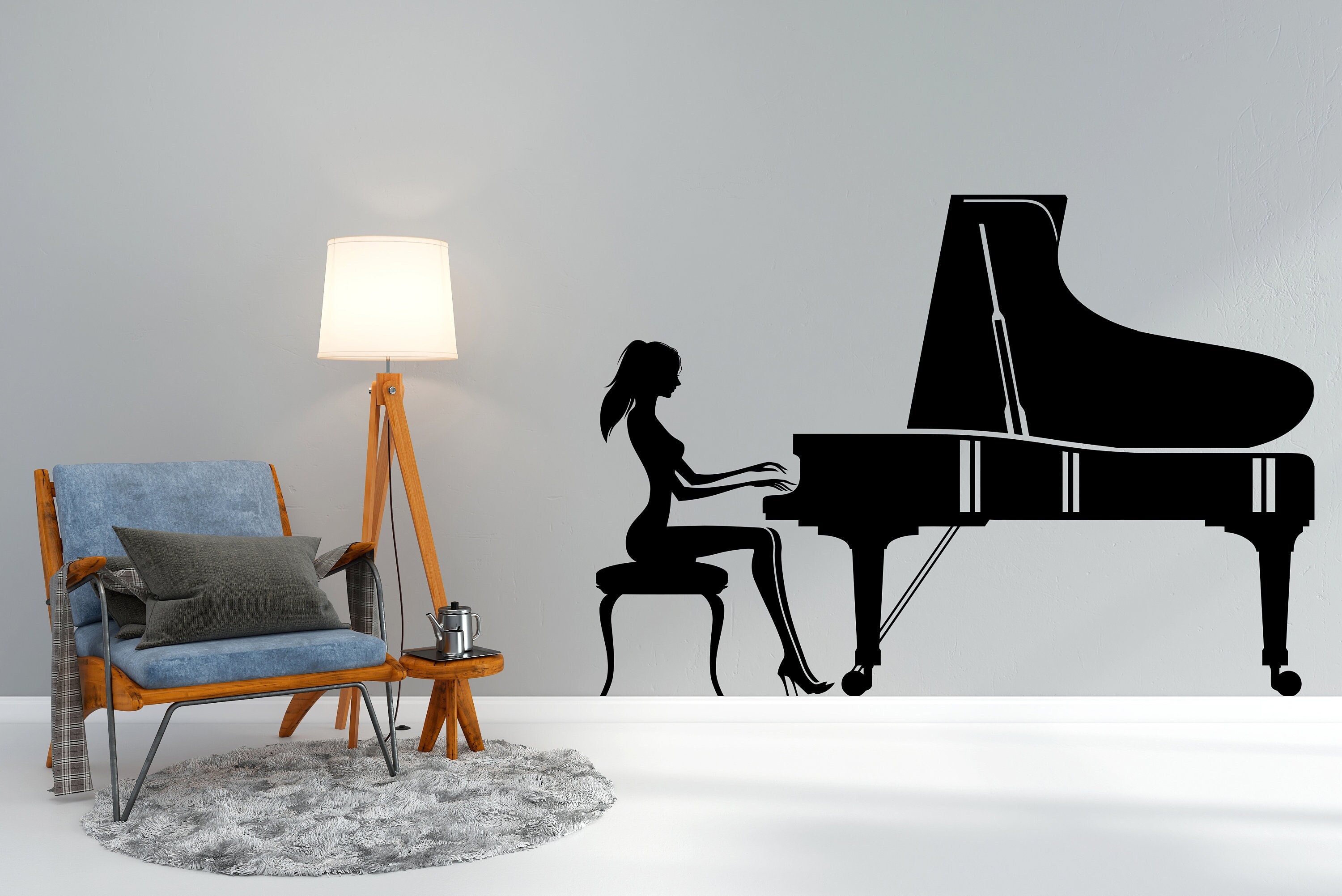 Girl Playing Piano Wall Decal Piano Stickers Music Gifts Wall - Etsy