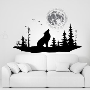 Howling Wolf on Nature Wall Art Decor Sticker Wolf Wall Decal Wolf Tree ...