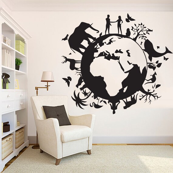 Earth Planet Wall Decal World Globe Vinyl Sticker Biodiversity | Etsy