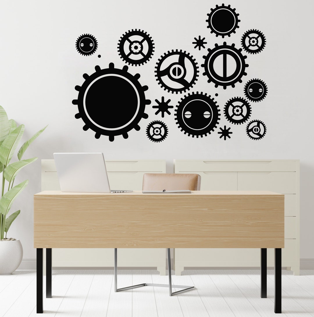 Gear Art Wall Decal, Technology Vinyl Wall Art Decals, Gamer Room Decal ...