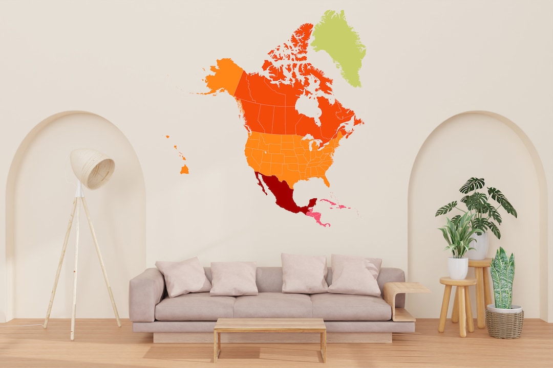 North America Continent Wall Vinyl Decal, North America Map Wall Art ...