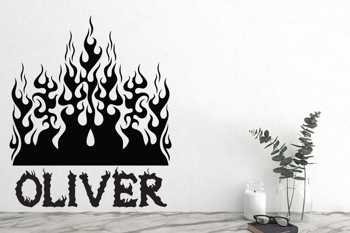 Custom Name In Flame Decal Name Fire Flames Decal Fire Place | Etsy