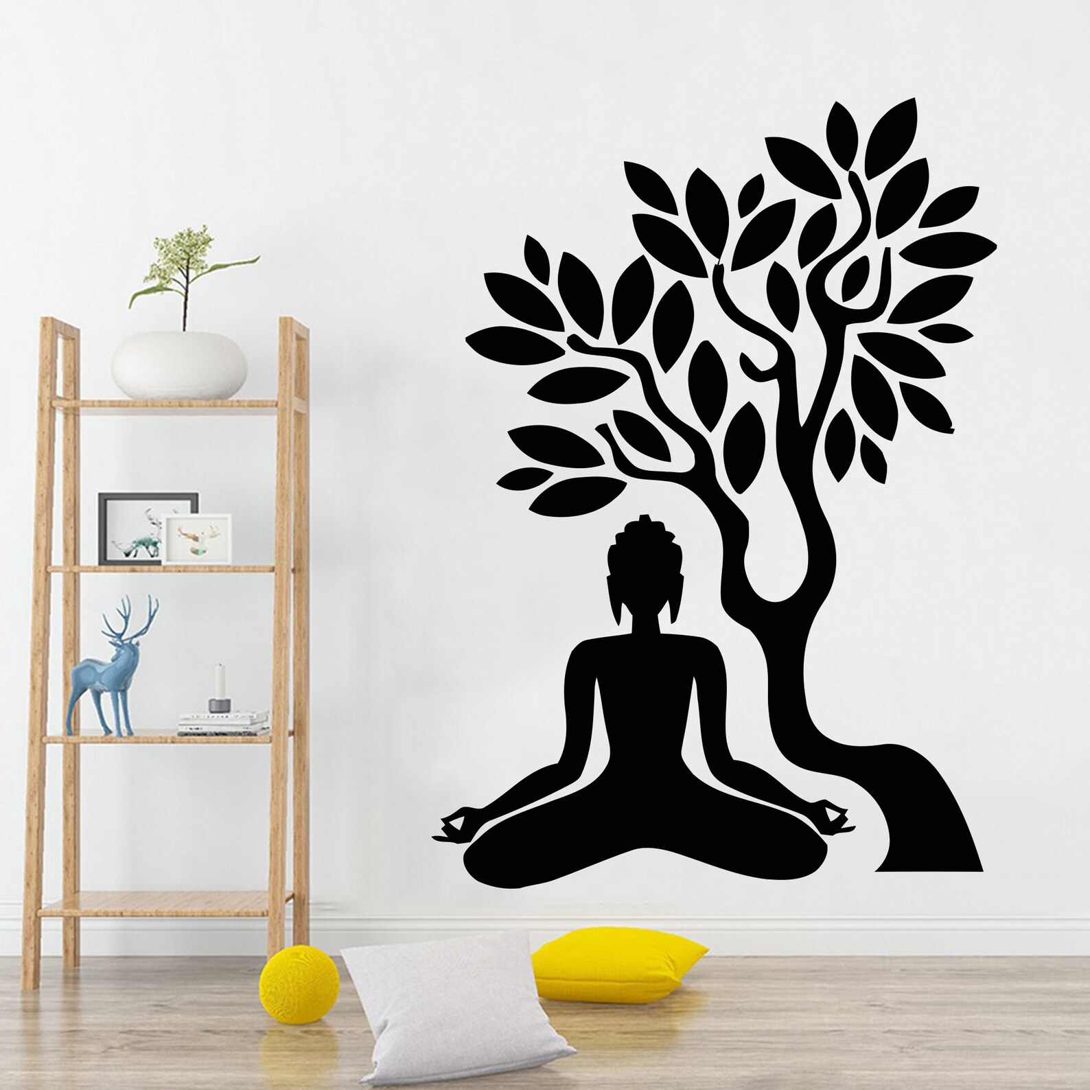 Meditating Yoga Under Tree Wall Decal Flower Namaste Vinyl - Etsy