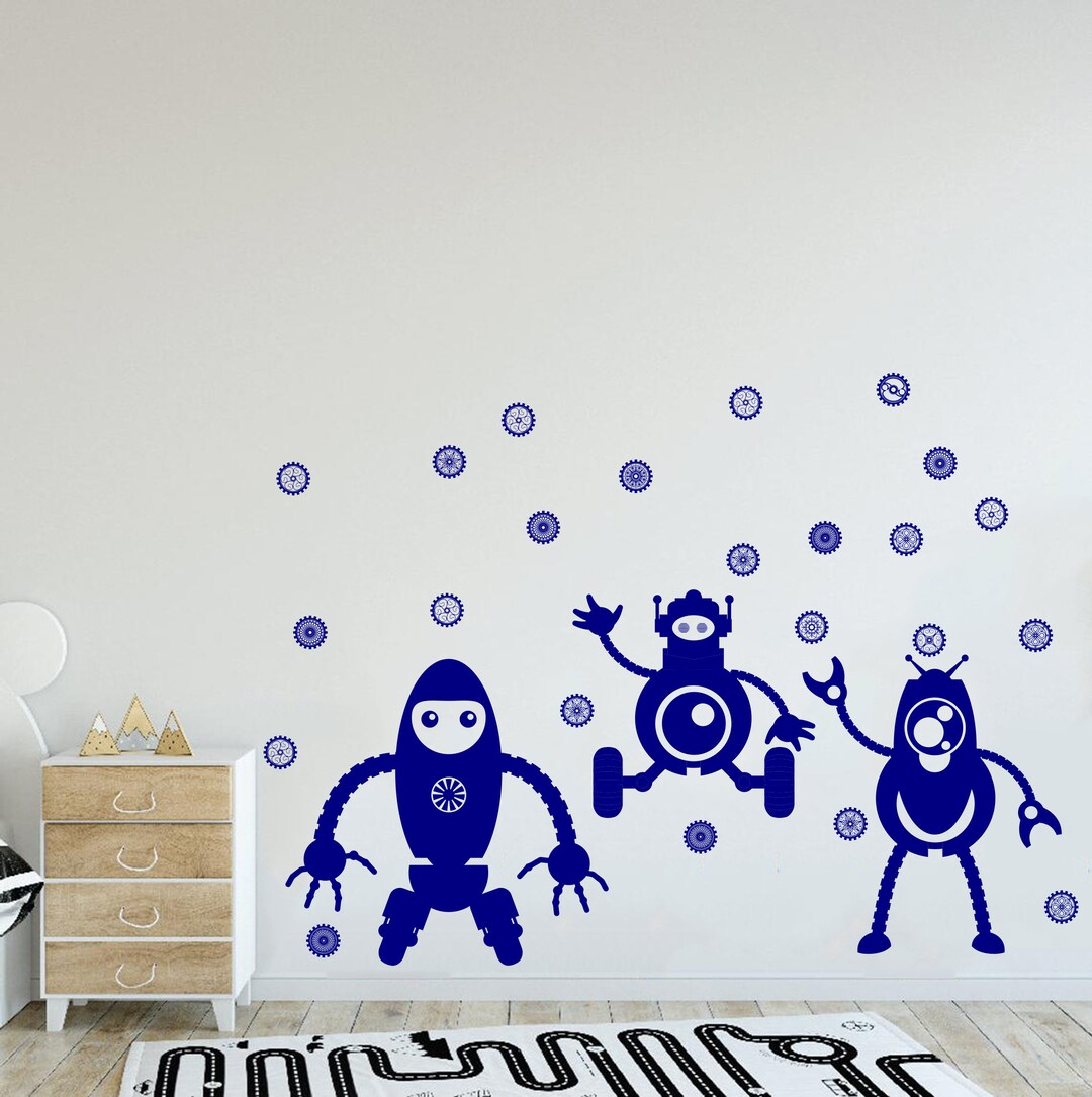 Robot Wall Decals, Sticker Robot Decor, Wall Decals for Kids Robot ...