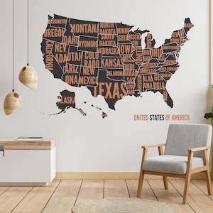 United States of America Map Wall Mural Decor, USA Map Flag Wall Decal ...