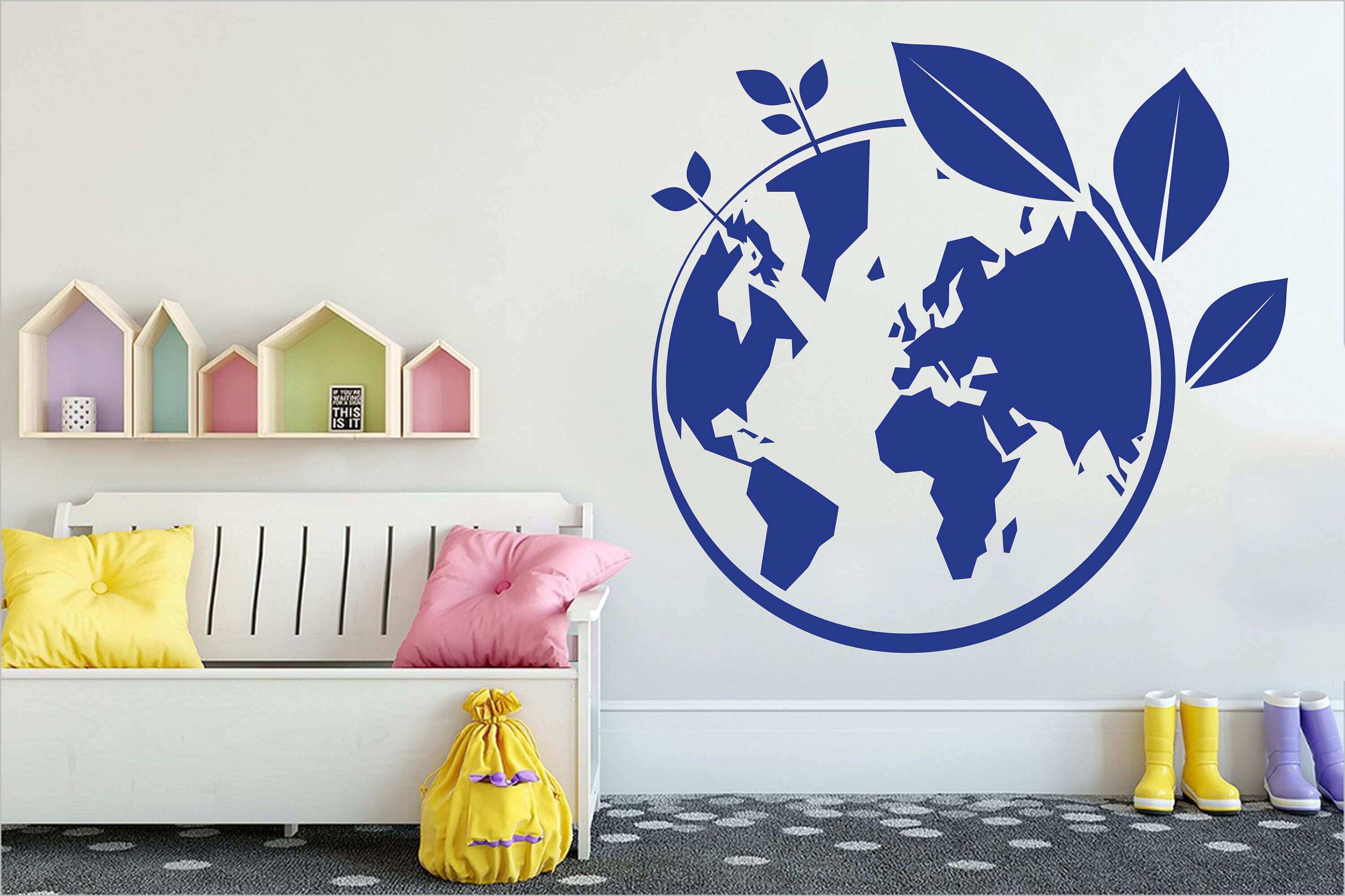 Planet Earth Wall Decal World Globe Vinyl Sticker Ecology Wall - Etsy
