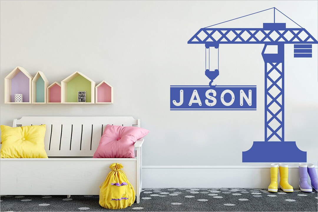 Personalized Name Construction Tower Crane Vinyl Wall Sticker, Custom ...