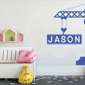 Personalized Name Construction Tower Crane Vinyl Wall Sticker, Custom ...